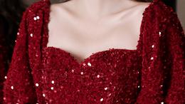Red Sequined Evening Dress Gown (Elegant)