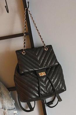 Black Backpack Purse With Chain Straps (Cute)