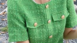 Green Tweed Buttons Midi Dress (Semi-Formal)
