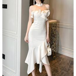 Charlotte's Off Shoulder White Fit Midi Dress With Ruffles
