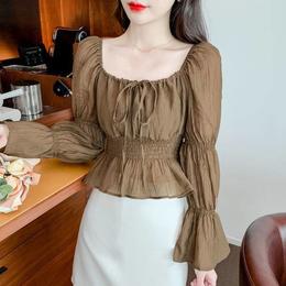 Brown Square Neck Raffles Top (Cute)