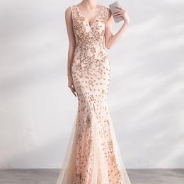 Gold Floral Formal Classy Long Evening Dress (Stunning)