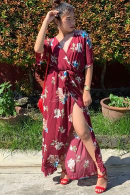 Long Dark Red Floral Summer Dress (Beautiful)