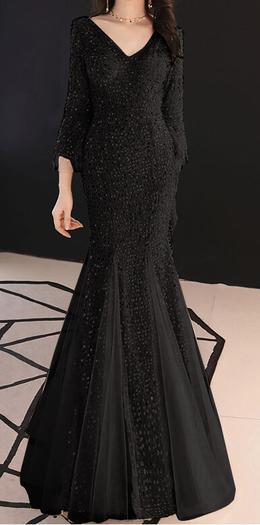 Black Fishtail Dress With Sleeves (Stunning)