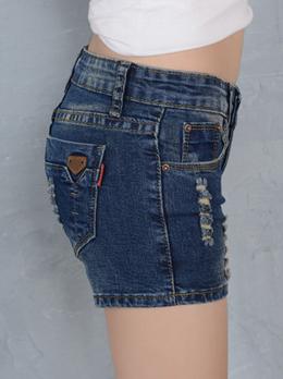 Blue Ripped Jean Shorts (Street Style)