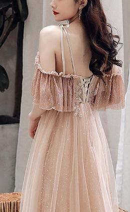 Beige Medium Ruffled Formal Gown (Stunning)