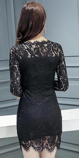 Black Tight Midi Dress With Lace (Elegant)