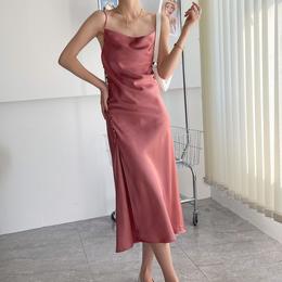 Pink Spaghetti Strap Midi Dress (Elegant)