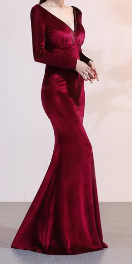 Dark Red Velvet Classy Maxi Dress (Stunning)