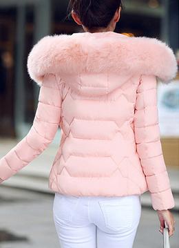 Women's Pink Parka Coat With Fur Hood (Cute)