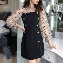 Black Polka Dot Long Sleeve Mini Dress