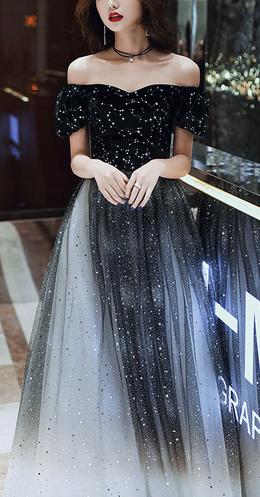 Black Silver Glitter Princess Evening Dress (Elegant)