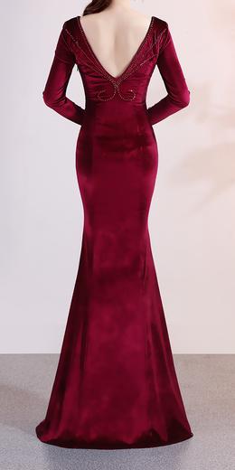 Dark Red Velvet Classy Maxi Dress (Stunning)