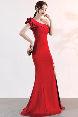 Chilli Red One Shoulder Evening Gown