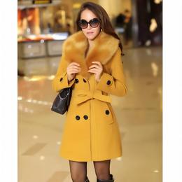 Vanessa's Elegant Fur-Collar Yellow Mustard Coat