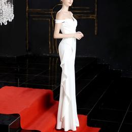 White One Shoulder Fishtail Evening Maxi Dress