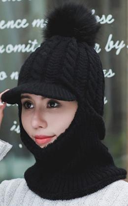 Black Winter Bonnet Balaclava With Face Cover (Cute)