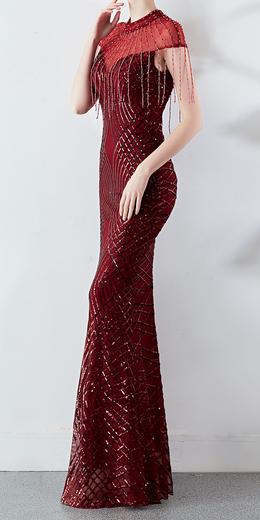 Sparkle Dark Red Long Classy Evening Dress (Stunning)