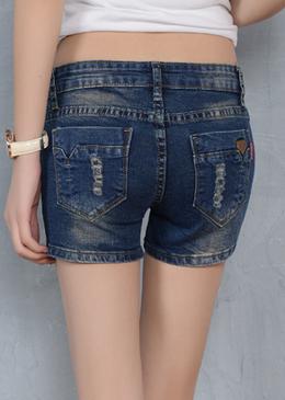 Blue Ripped Jean Shorts (Street Style)