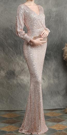 Pink Long Sequin Fishtail Dress (Stunning)