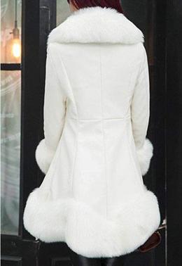 Long White Winter Leather Jacket Slim Fit With Fur
