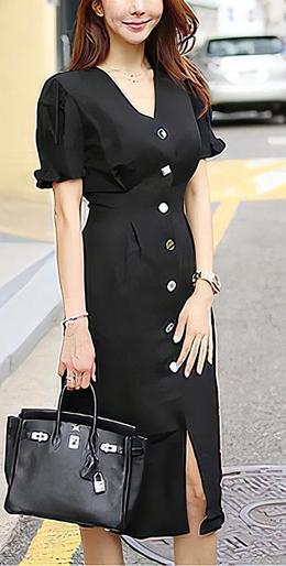 Black Tight Fitted Midi Dress With Sleeves (Elegant)