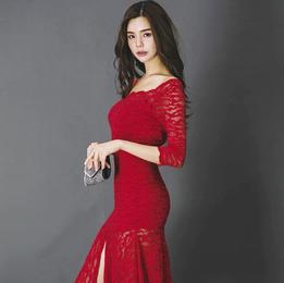 Burgundy Red Lace Midi Dress Bodycon With Sleeves