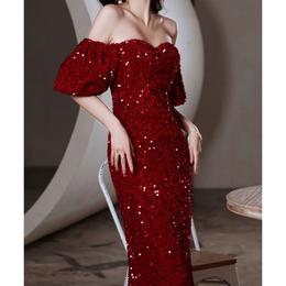 Red Sequined Evening Dress Gown (Elegant)