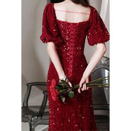 Red Sequined Evening Dress Gown (Elegant)
