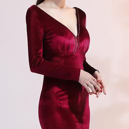 Dark Red Velvet Classy Maxi Dress (Stunning)