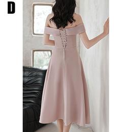 Light Pink Puffed Sleeves Midi Dress (Simple)