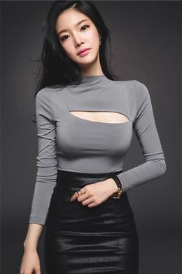 Gray Tight Fitted Top With Long Sleeves (Elegant)