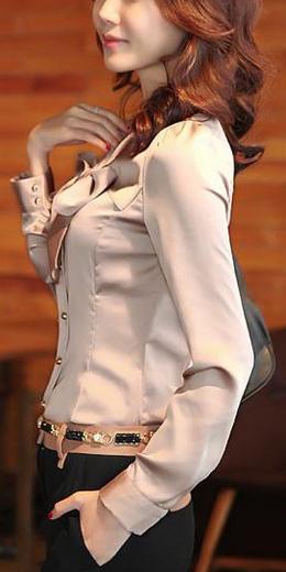 Beige Business Blouse With Long Sleeves (Elegant)