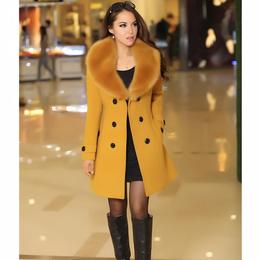Vanessa's Elegant Fur-Collar Yellow Mustard Coat