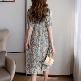 Blue Floral Midi Summer Dress (Elegant)
