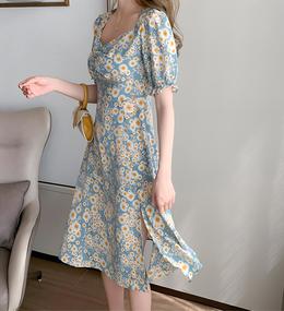 Blue Floral Midi Summer Dress (Elegant)