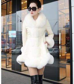 Long White Winter Leather Jacket Slim Fit With Fur