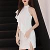 White Ruffles Halter Cocktail Mini Dress